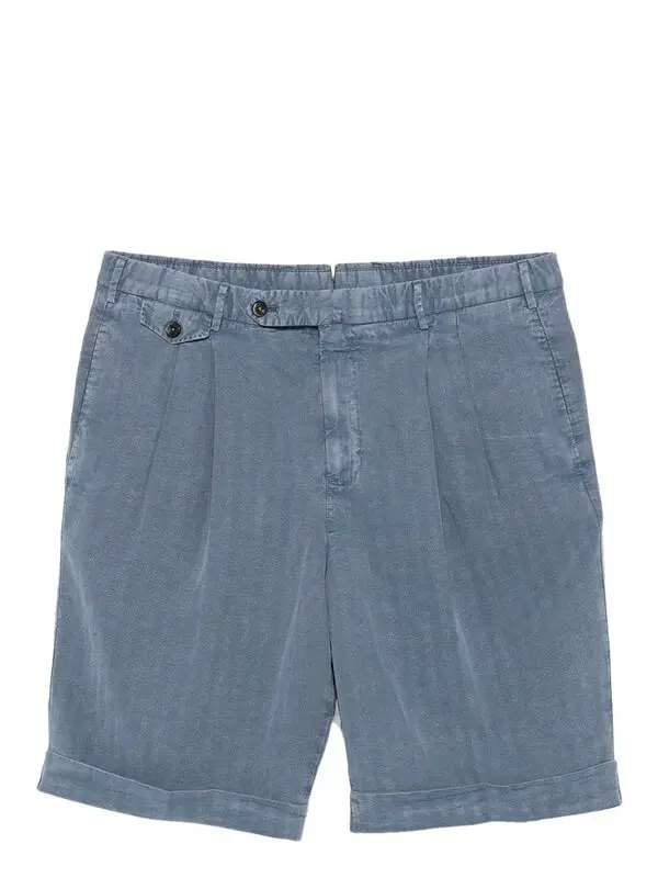 PT TORINO Linen Blend Pleated Shorts - Blue