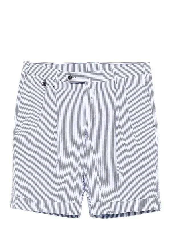 PT TORINO Striped Seersucker Cotton Shorts - Blue