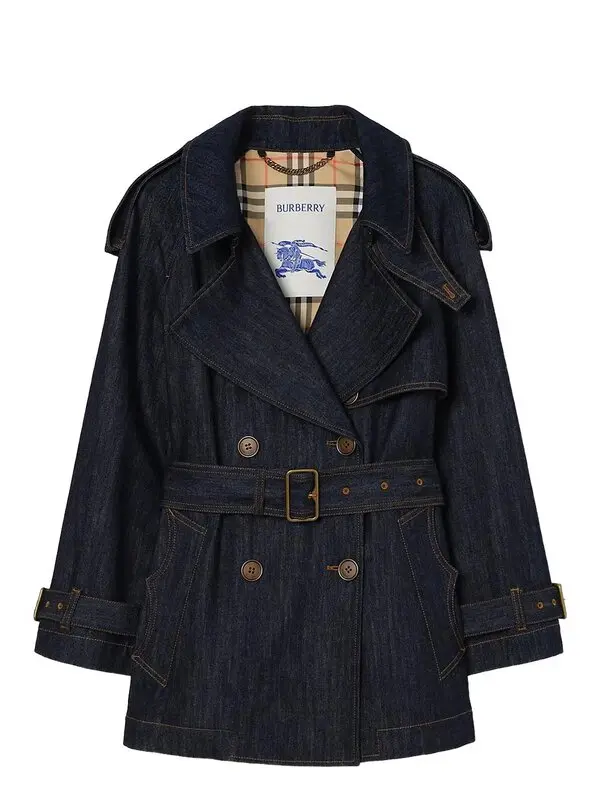 Burberry Short Fitzrovia Denim Trench Coat - Blue