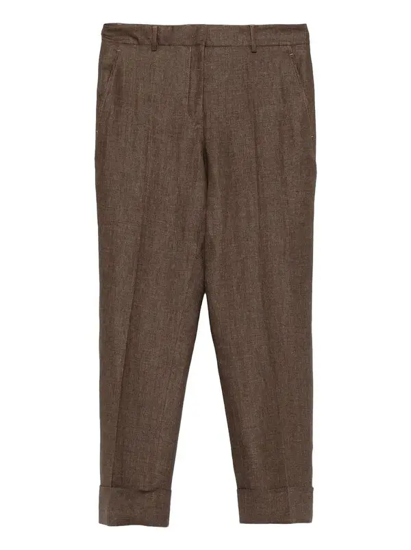 Incotex Regular Fit Linen Trousers - Brown