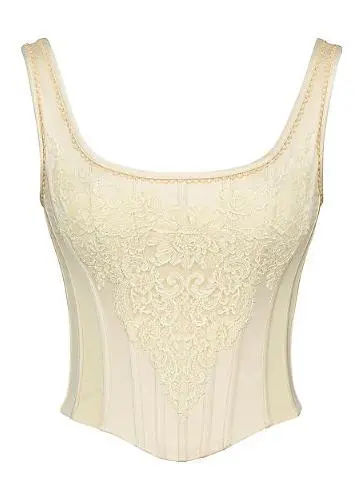 House Of Cb Embroidered Satin Corset Top - Vintage Ivory