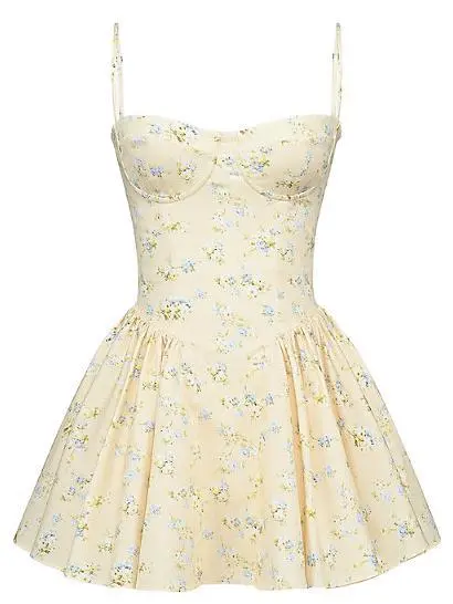 House Of Cb Samaria Floral-print Mini Dress - Lemon Floral