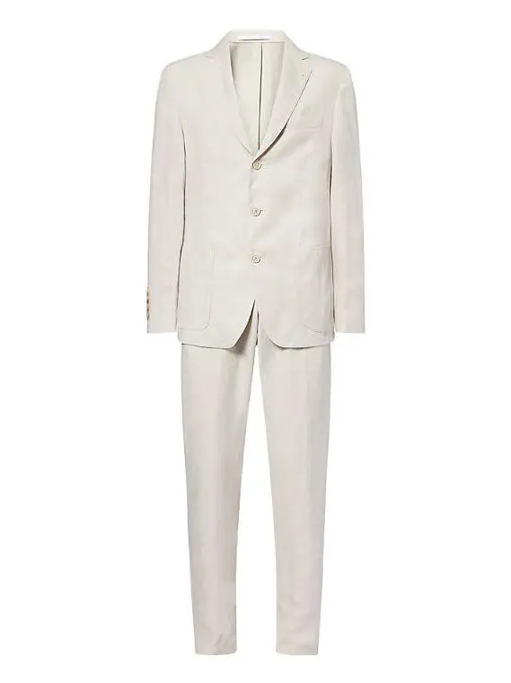 Eleventy Notch-lapel Single-breasted Linen-blend Suit - Sand