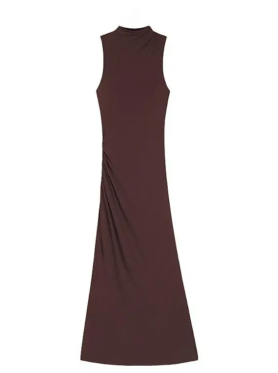 BOSS Gathered-detail Slim-fit Jersey Maxi Dress - Dark Brown