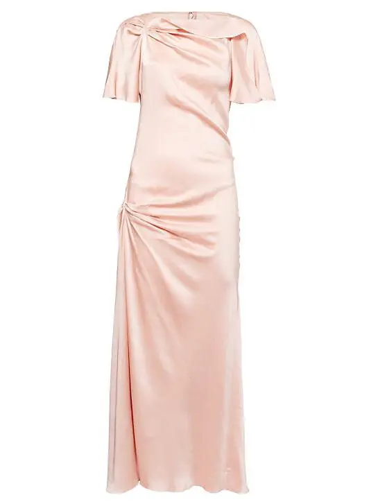 Victoria Beckham Satin Midi Dress With Draped Sleeves - Dusty Pink