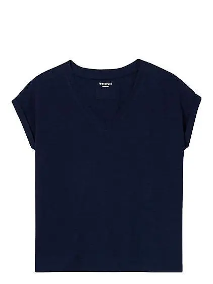 Whistles Willa V-neck Cotton-jersey T-shirt - Navy