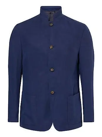 Eleventy Stand-collar Single-breasted Linen-blend Jacket - New Blue
