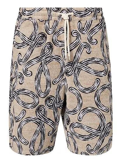 Loewe Monogram-print Cotton-terry Shorts - Beige/black