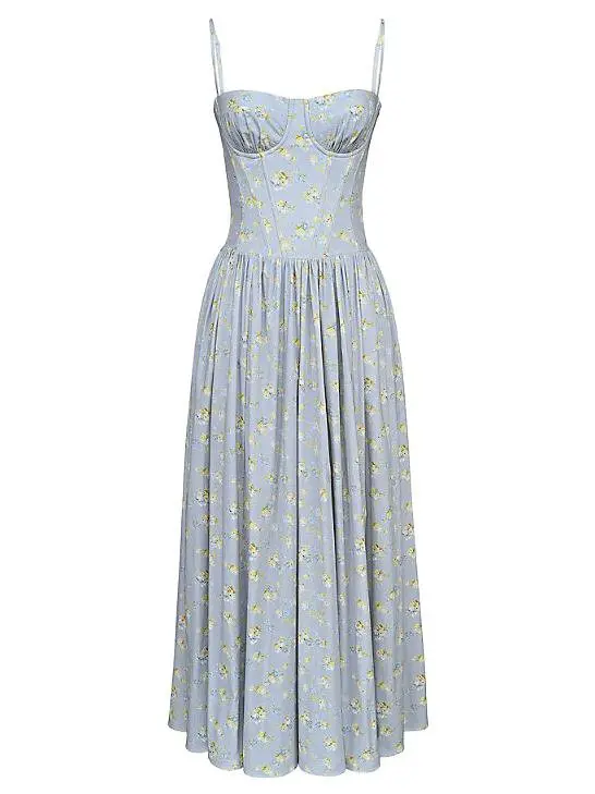 House Of Cb Floral Cotton Midi Dress - Blue Wildflower
