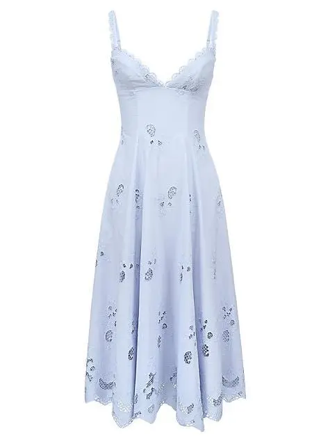 House Of Cb Tatiana Lace-trim Cotton Midi Dress - Blue