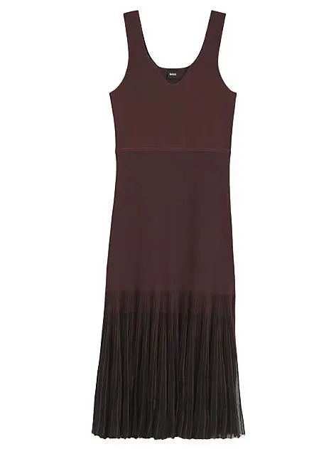 BOSS Sleeveless Ribbed Knitted Midi Dress - Dark Brown