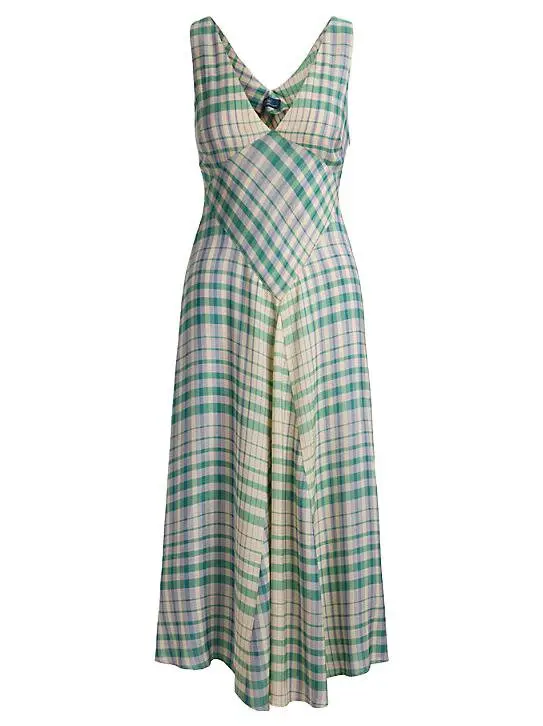 Polo Ralph Lauren Checked Panelled Woven Midi Dress - 2009 Blue-mauve Plaid