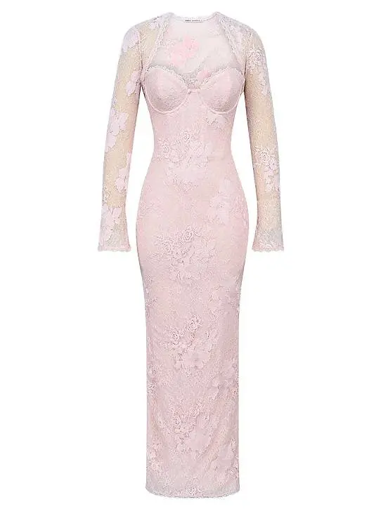 House Of Cb Lucienne Floral Stretch-lace Maxi Dress - Pink