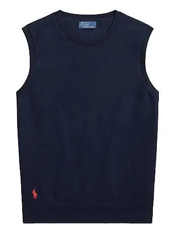 Polo Ralph Lauren Logo-embroidered Sleeveless Cotton-blend Jumper - Hunter Navy