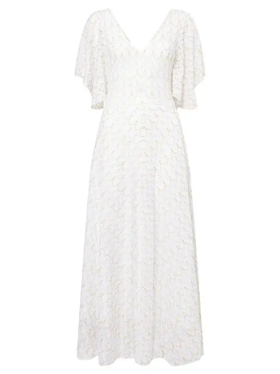 Missoni Caped-sleeve Lamé Knitted Midi Dress - White And Gold