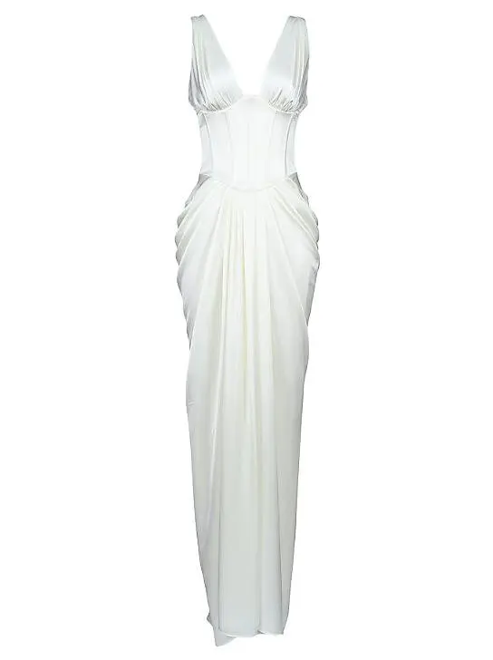 House Of Cb Arianna Corset-bodice Satin Gown - Ivory