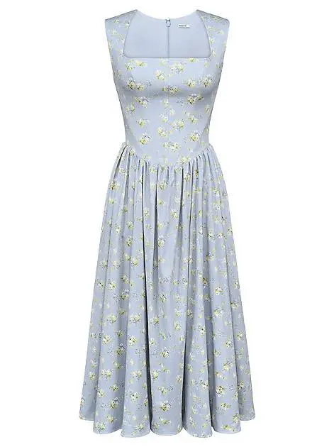 House Of Cb Emmy Floral-print Cotton Midi Dress - Blue Floral