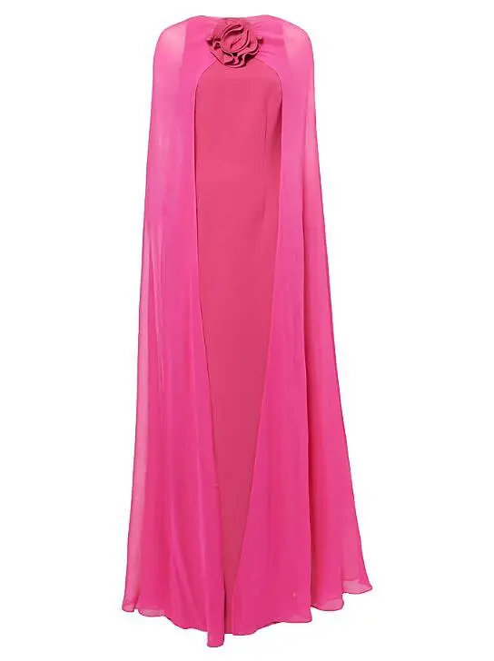 Roland Mouret Woven Cape Gown With 3d Rose Appliqu - Pink