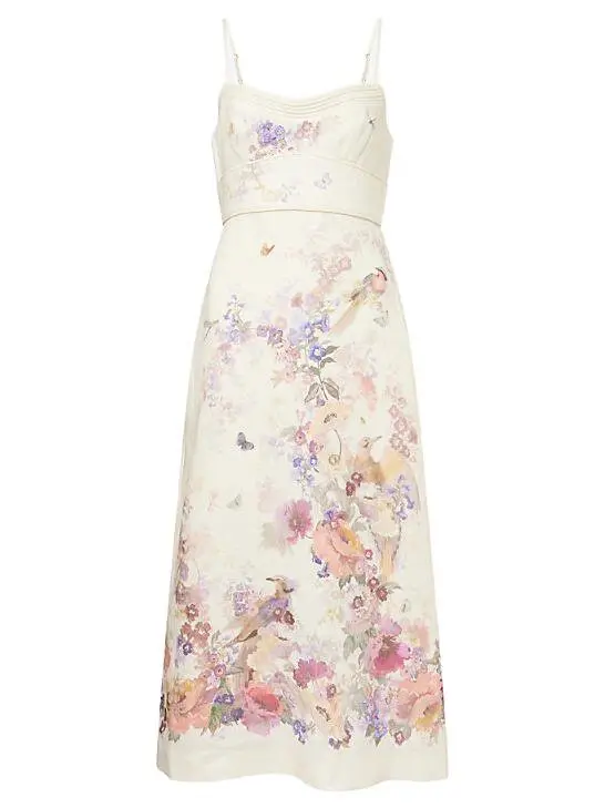Zimmermann Floral-print Linen Midi Dress - Cream Multi Floral