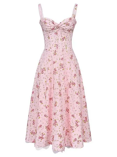 House Of Cb Floral Stretch-cotton Midi Dress - Vintage Rose Pink