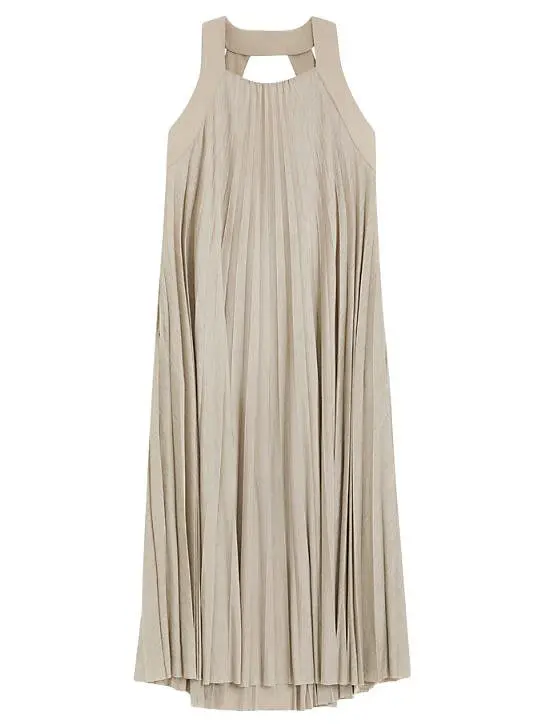 BOSS Pleated Halterneck Stretch-jersey Midi Dress - Light Beige