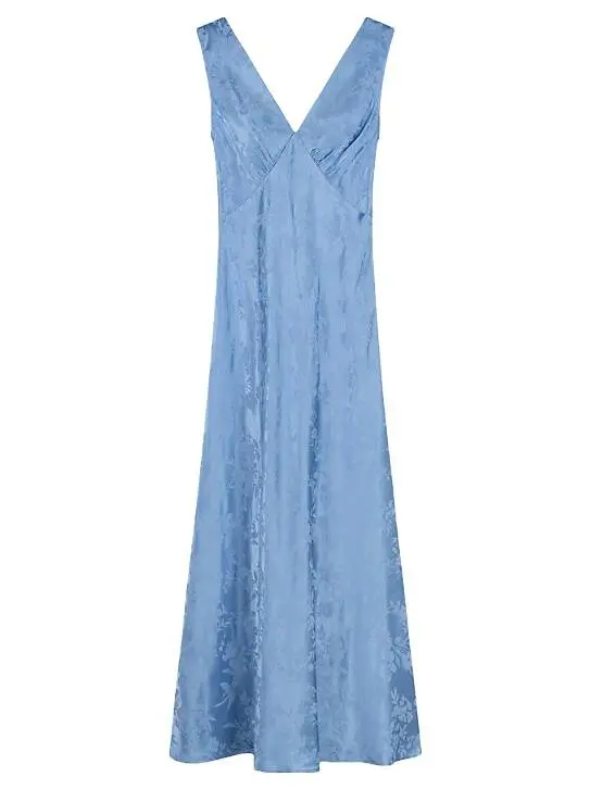 OMNES Floral Jacquard Woven Maxi Dress - Powder Blue