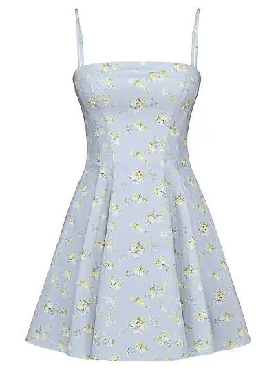 House Of Cb Floral-print Cotton Mini Dress - Blue Wildflower