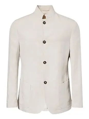 Eleventy Stand-collar Linen-blend Jacket - Sand