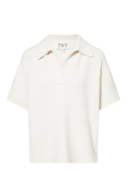 TWP Oversized Open-collar Cashmere Polo Top - Ivory