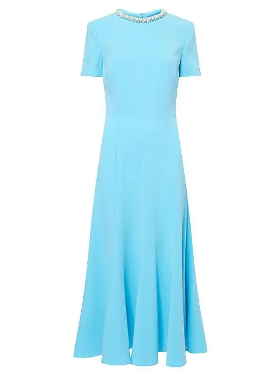 Roland Mouret Pearl-neckline Woven Midi Dress - Dark Topaz