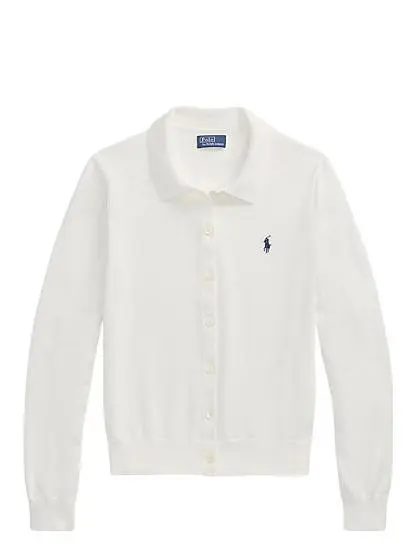 Polo Ralph Lauren Logo-embroidered Collared Cotton-blend Cardigan - White