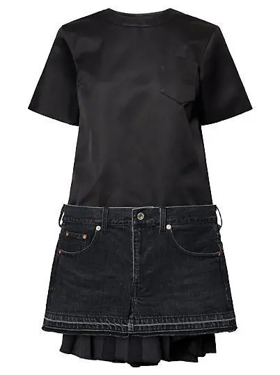 Sacai Cotton-and-silk Mini Dress - Black