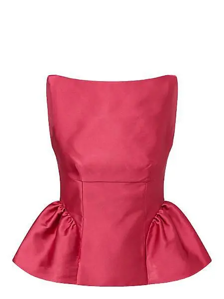Roland Mouret Ruffled-hem Cinched-waist Taffeta Top - Pink