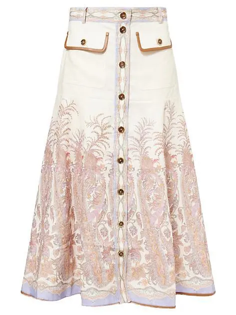 Zimmermann Alchemy Printed A-line Linen Midi Skirt - Cream Paisley
