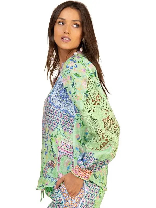 Hale Bob Dinah Washed Linen Top - Green