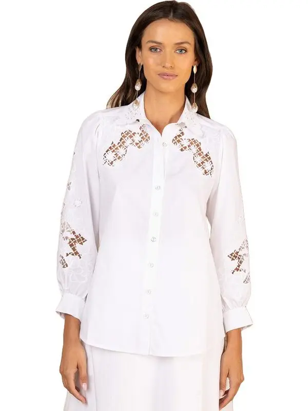 Hale Bob Vesper Embroidered Poplin Shirt - White