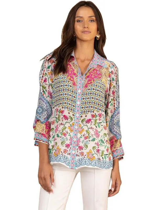 Hale Bob Inez Silk Patchwork Blouse - Neutral