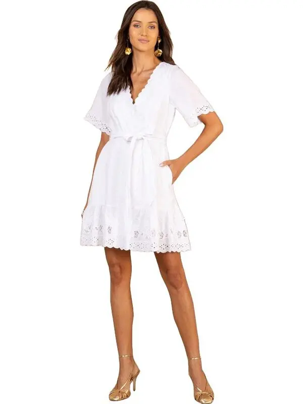 Hale Bob Embroidered Linen Mini Dress - White