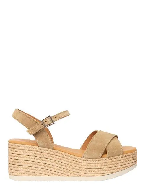 MENINA STEP Cross-strap Espadrille Wedge Sandals - Natural