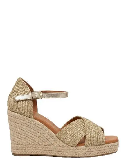 MENINA STEP Jimena High Double Band Woven Wedge Sandals - Gold