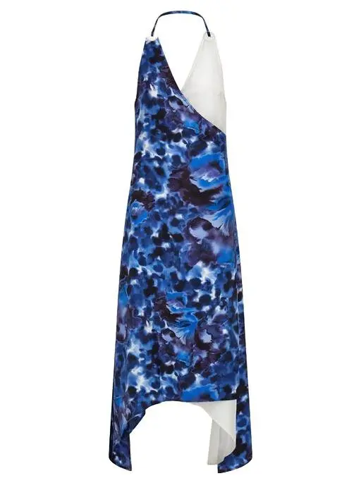 FERRAGAMO Floral Print Silk Wrap Dress - Denim