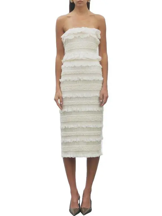 MAUDE CLUB Annalise Shirred Ruffle-trim Midi Dress - Ivory