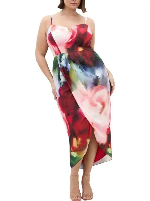 City Chic Pleated Floral Midi Dress - Temptation Fl