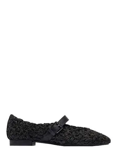 Bernardo Borden Raffia Mary Jane Flat - Black