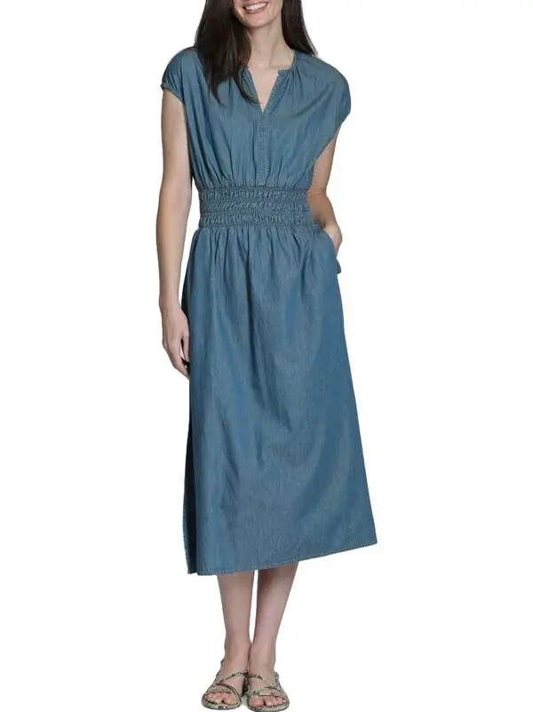 APNY Smocked Waist Denim Midi Dress - Indigo