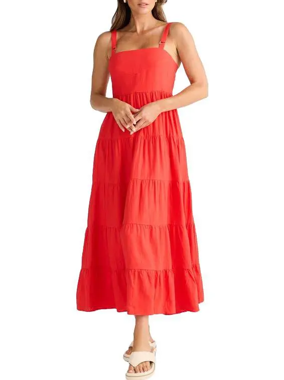BRAVE+TRUE Gelato Tiered Fit & Flare Maxi Dress - Poppy Red