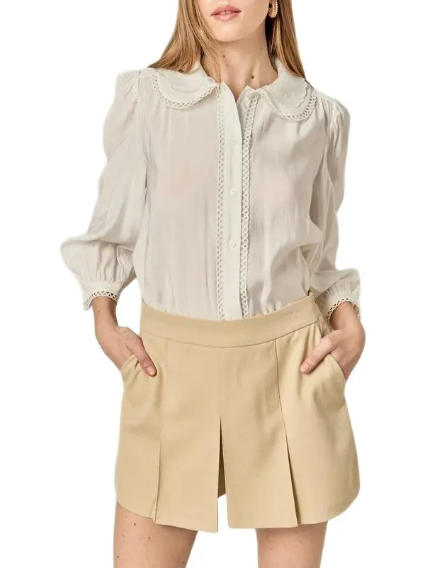 English Factory Scallop Detail Button-up Shirt - White
