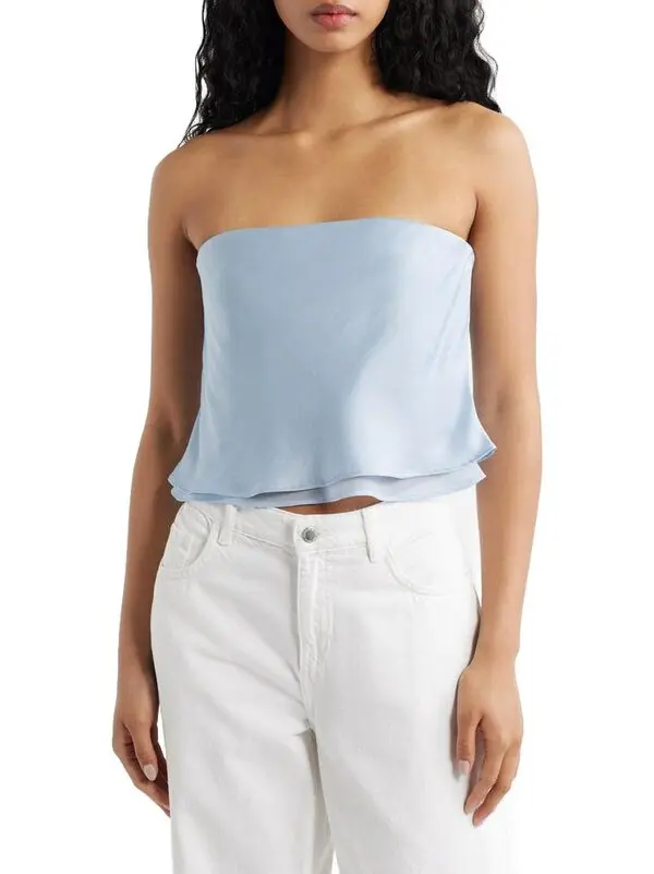 Mango Azur Strapless Crop Top - Lt-pastel Blue