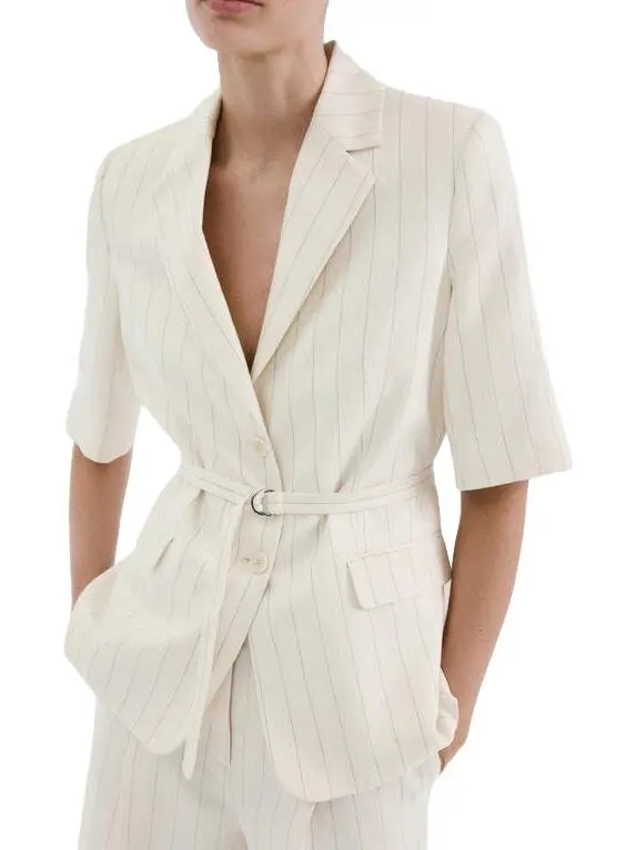 Mango Argelia Belted Short Sleeve Blazer - Ecru