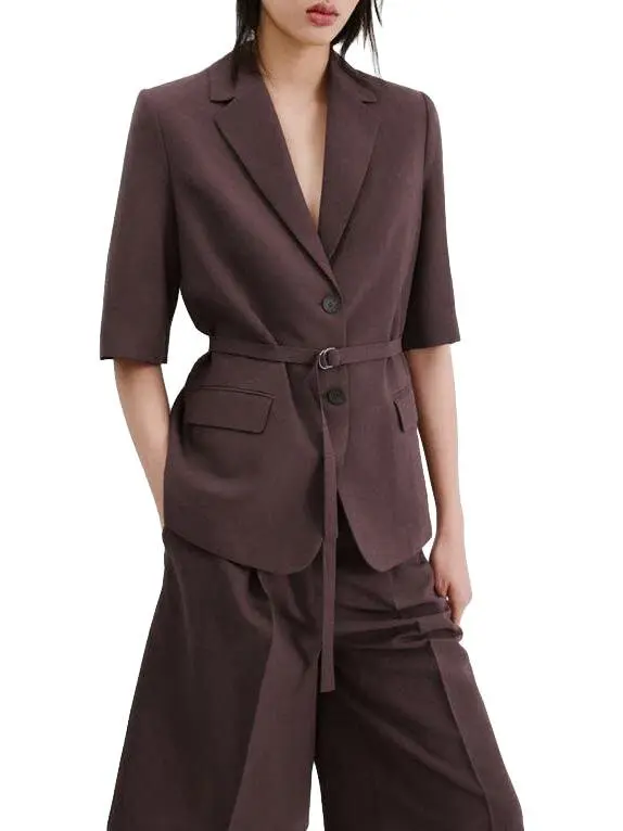 Mango Argelia Belted Short Sleeve Blazer - Purple